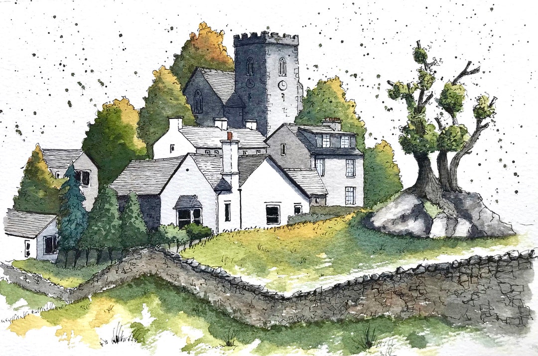 Chapel Stile Cumbria Original Line and Wash Painting , Watercolour ...