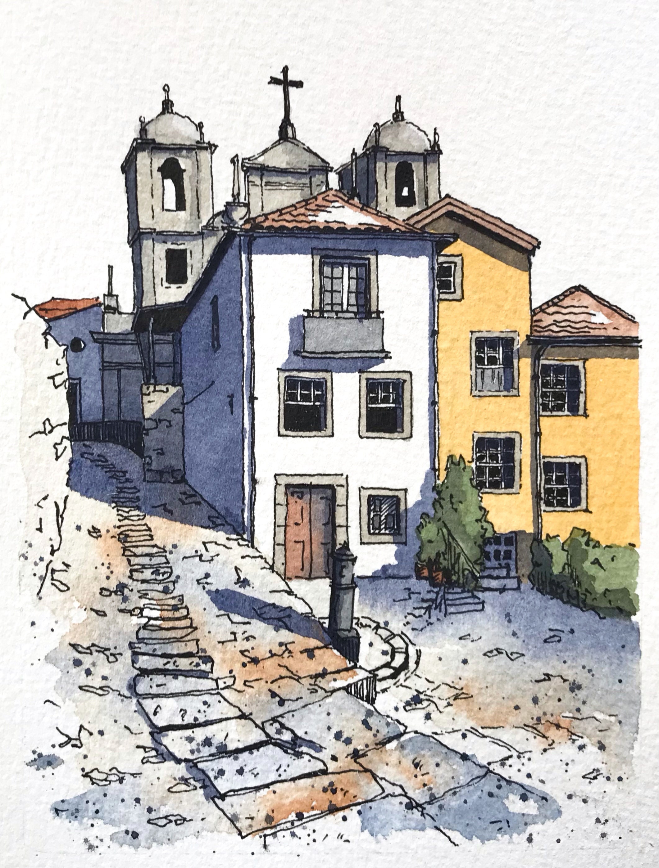 Porto Street View Portugal Original Line and Wash, Watercolour Painting ...