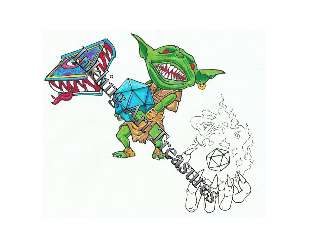 D20 Goblin Mimic DM Hand Tattoo Flash, Tattoo Design, Illustration ...
