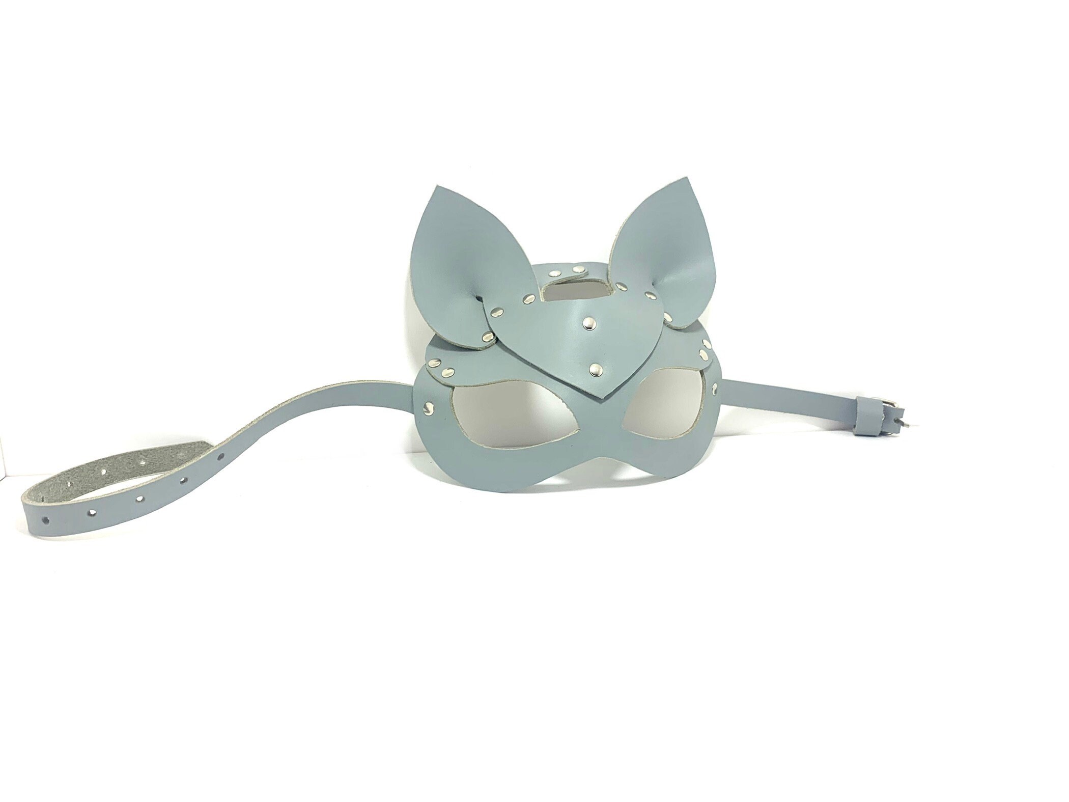 Genuine Leather Cat Mask Grey Leather cat mask BDSM leather | Etsy