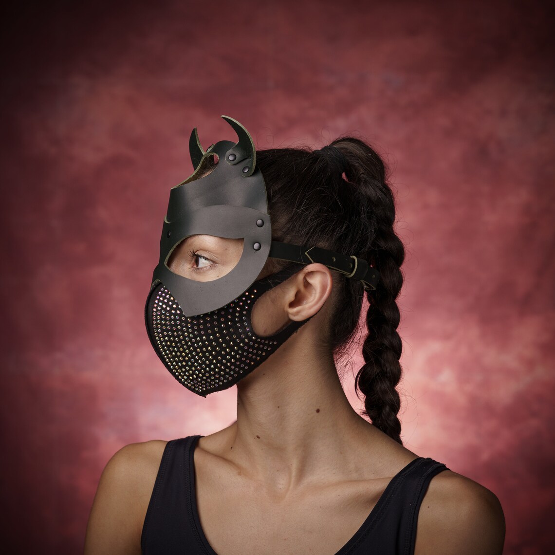 Genuine Leather Devil Mask Dark Green Devil Mask BDSM - Etsy