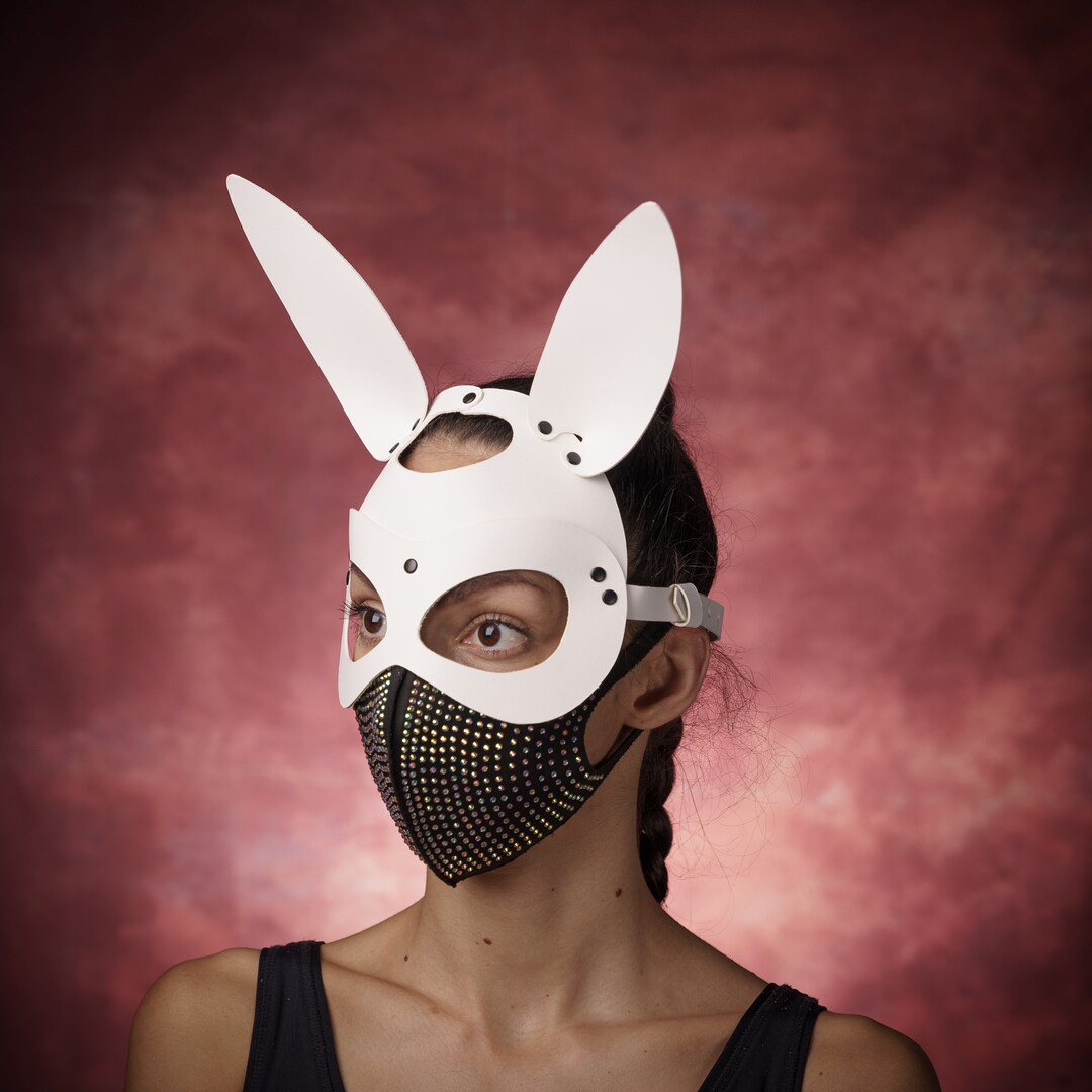 White Rabbit Mask, Bunny Mask, Funny Bunny Mask, Genuine Leather Rabbit ...