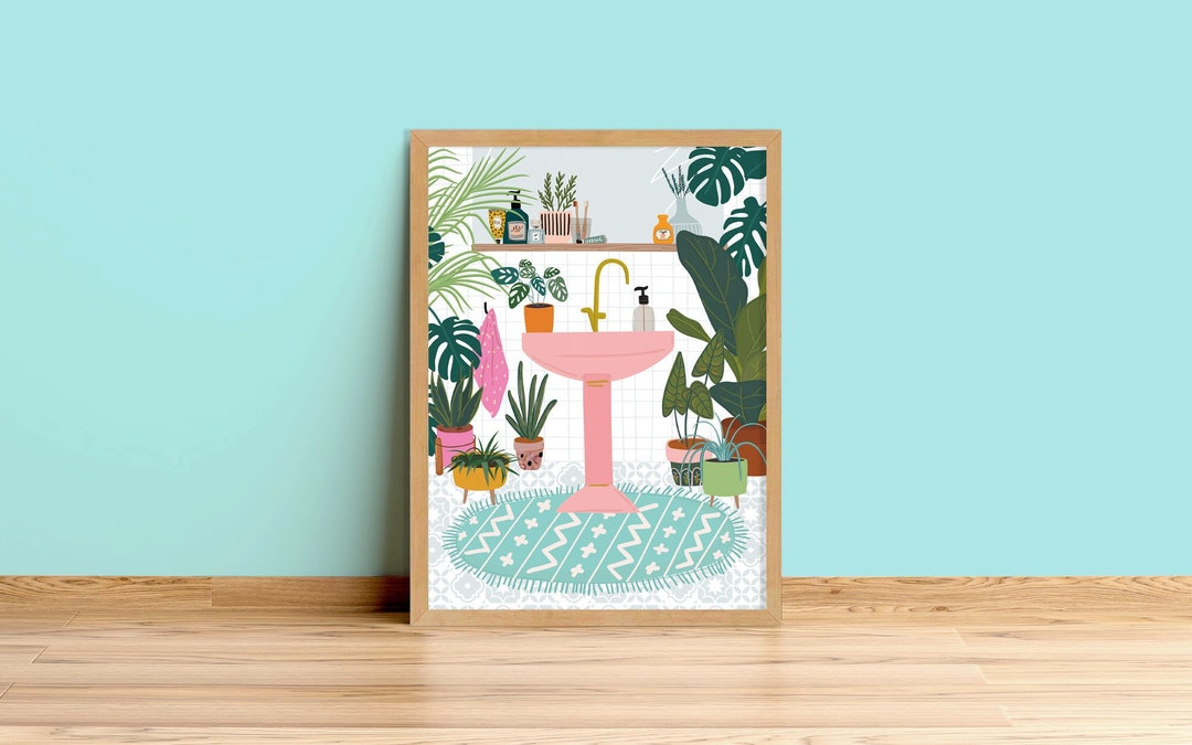 Botanical Sink Bathroom Tile House Plants Art Print Unframed A6 A5 A4 ...