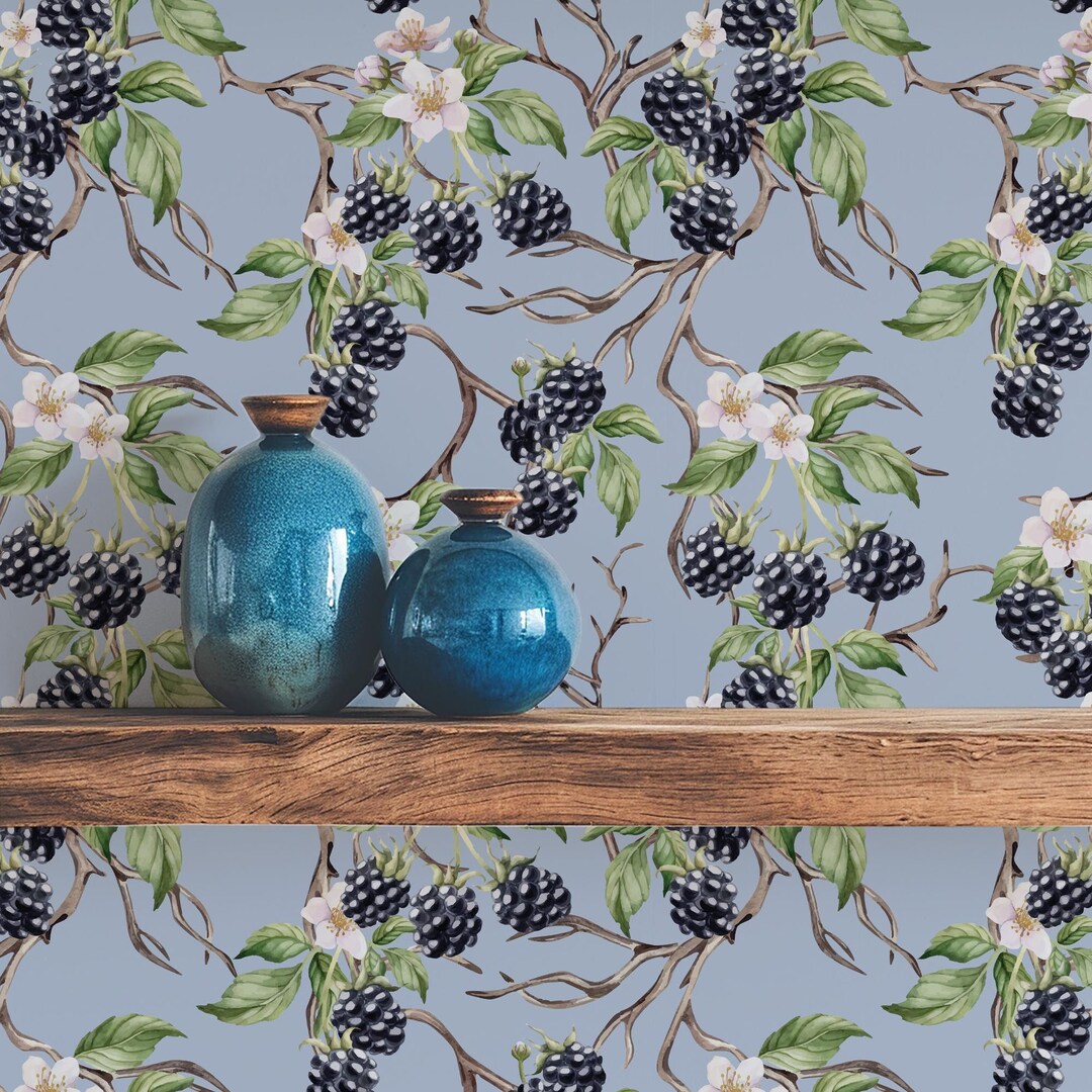 Bramble Floral Wallpaper: Vintage Botanical Blackberry Cottage Decor ...