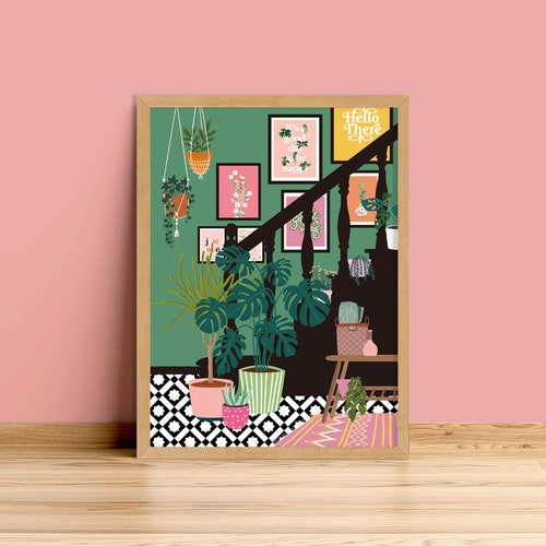 Botanical Sink Bathroom Tile House Plants Art Print Unframed | Etsy