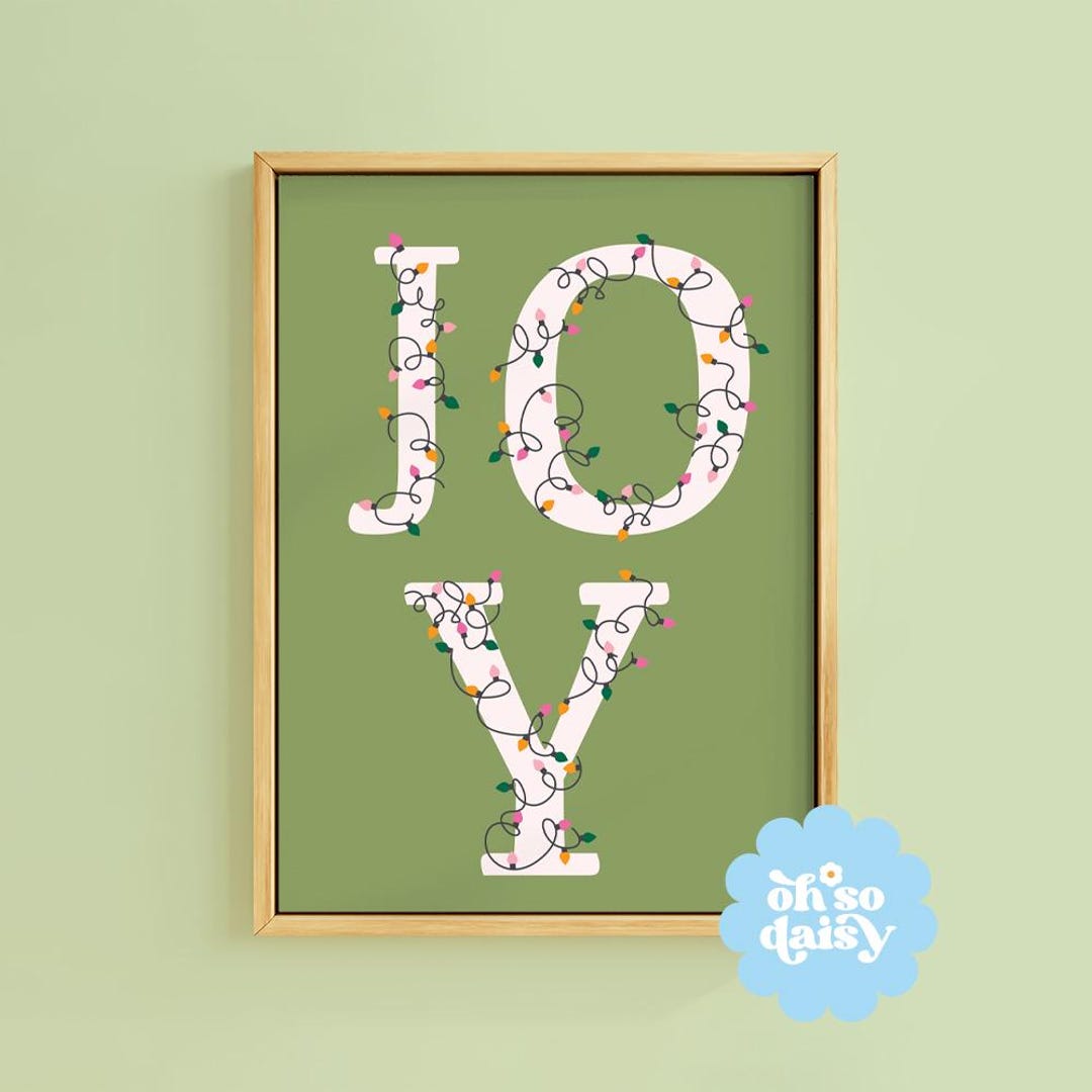 Joy in Sage Fairy Lights Christmas Gingham Wall Art Print | Unframed A6 ...