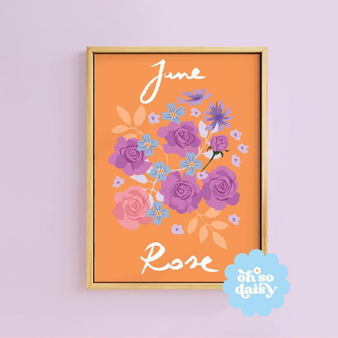 June Birth Flower Art Print Birthday Gifts Zodiac Rose Floral ...