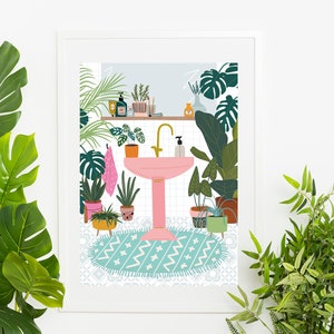 Botanical Sink Bathroom Tile House Plants Art Print | Unframed A6 A5 A4 ...