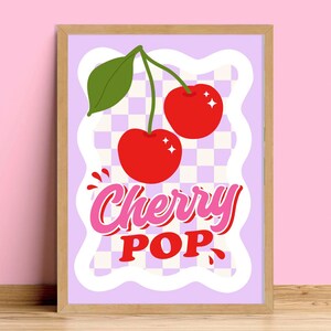 Cherry Pop Checkerboard Retro Text Art Print Unframed A6 A5 A4 A3 ...