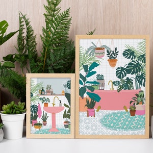 Botanical Sink Bathroom Tile House Plants Art Print | Unframed A6 A5 A4 ...