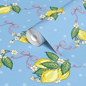 Lemon Wallpaper Roll 10m Wedgwood Blue Bow | Paste to Wall | Fruit ...