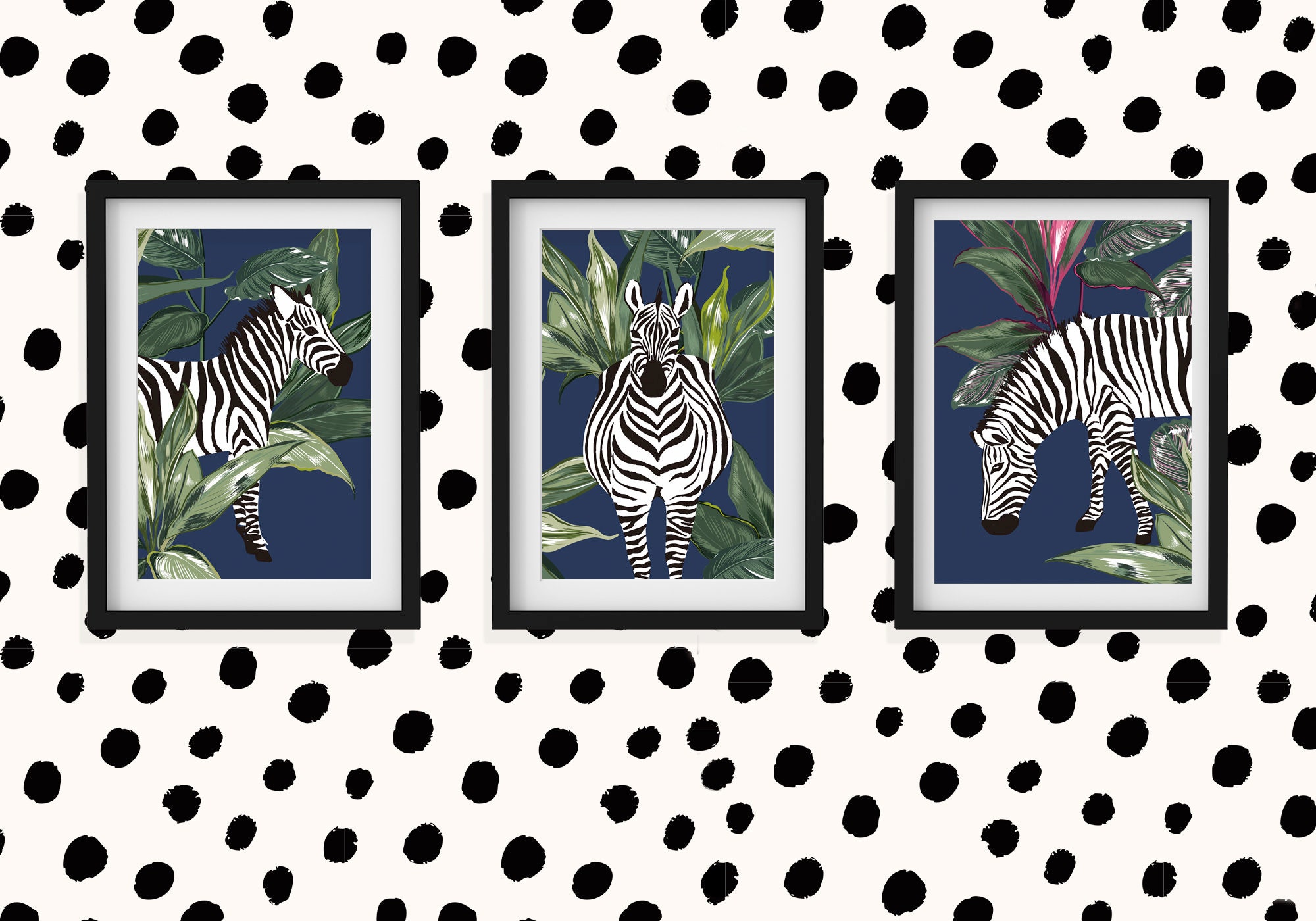 Botanical Zebra Tropical Navy Midnight Print Unframed A6 A5 | Etsy