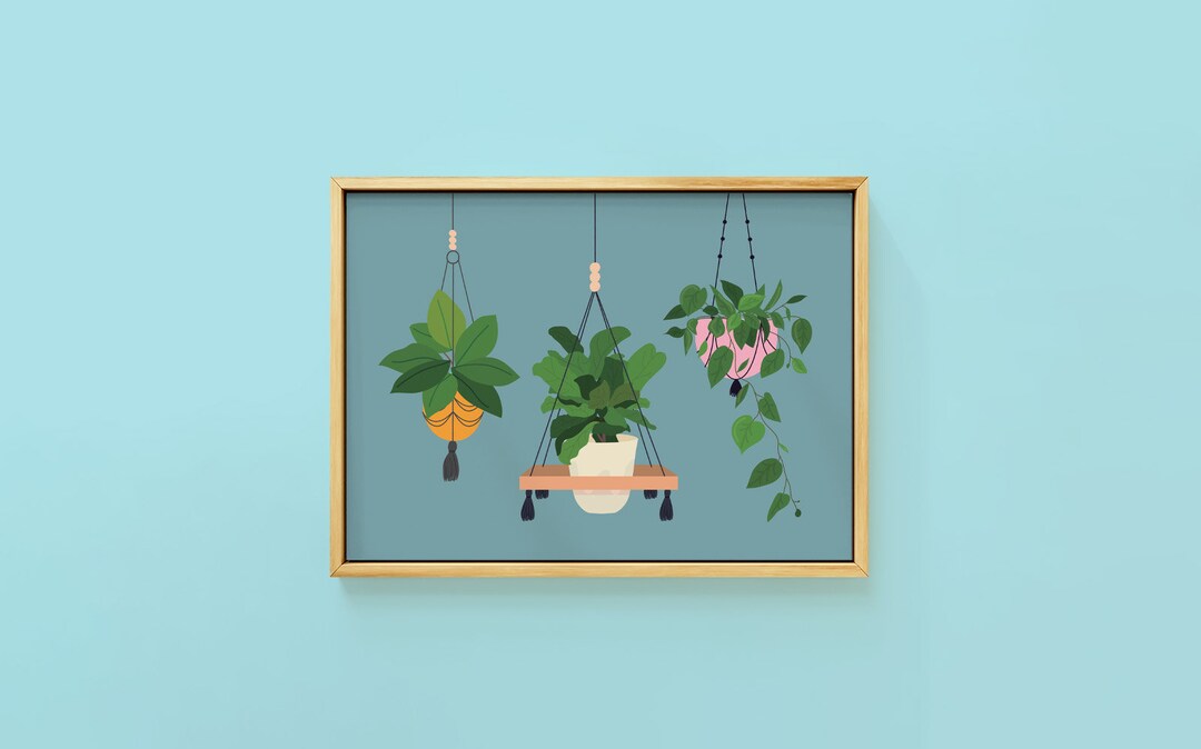 Botanical Hanging Plants Teal Art Print Unframed A6 A5 A4 A3 A2 A1 ...