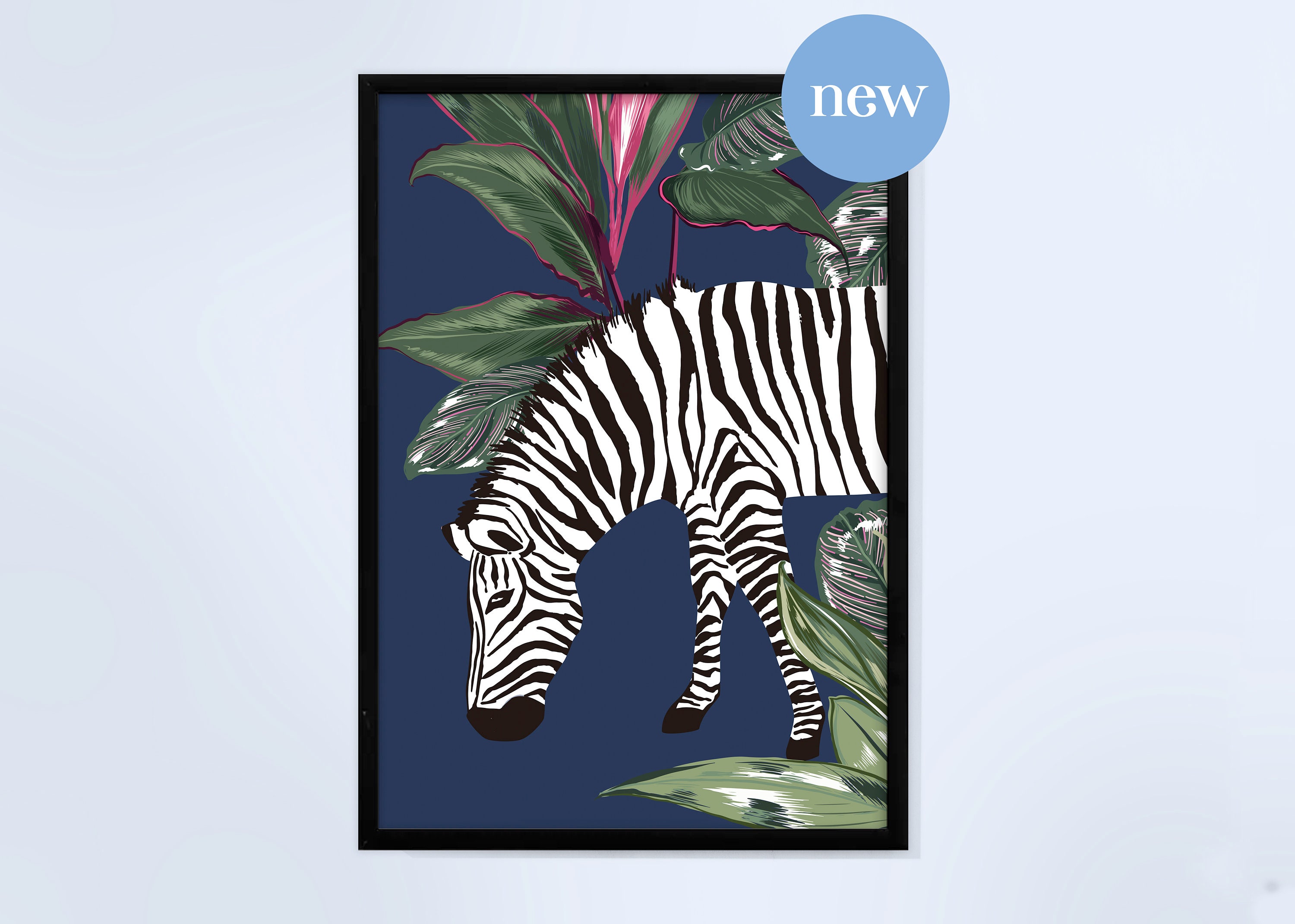 Botanical Zebra Tropical Navy Midnight Print Unframed A6 A5 | Etsy