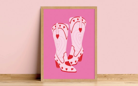 Red Heart Cowboy Boot Art Print Unframed A6 A5 A4 A3 A2 A1 - Etsy