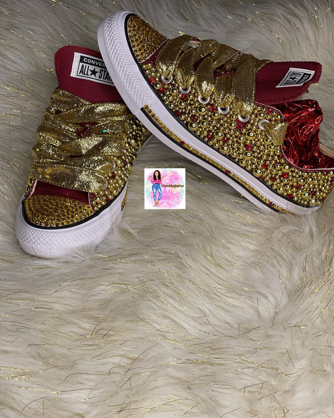 Burgundy/gold Converse All Star Chuck Taylor Sneakers LOW TOP - Etsy