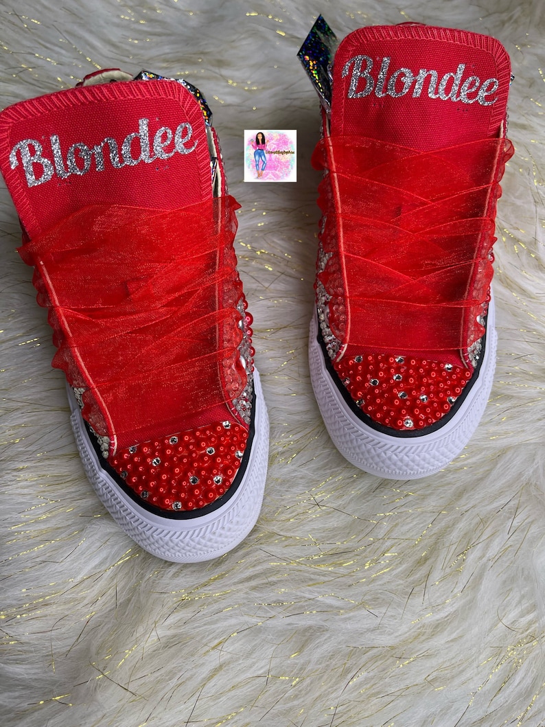WOMEN Red Bling Converse All Star Chuck Taylor Sneakers LOW TOP - Etsy