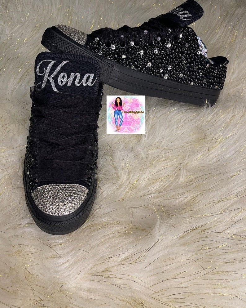 Black, Silver, Bling Converse - Etsy