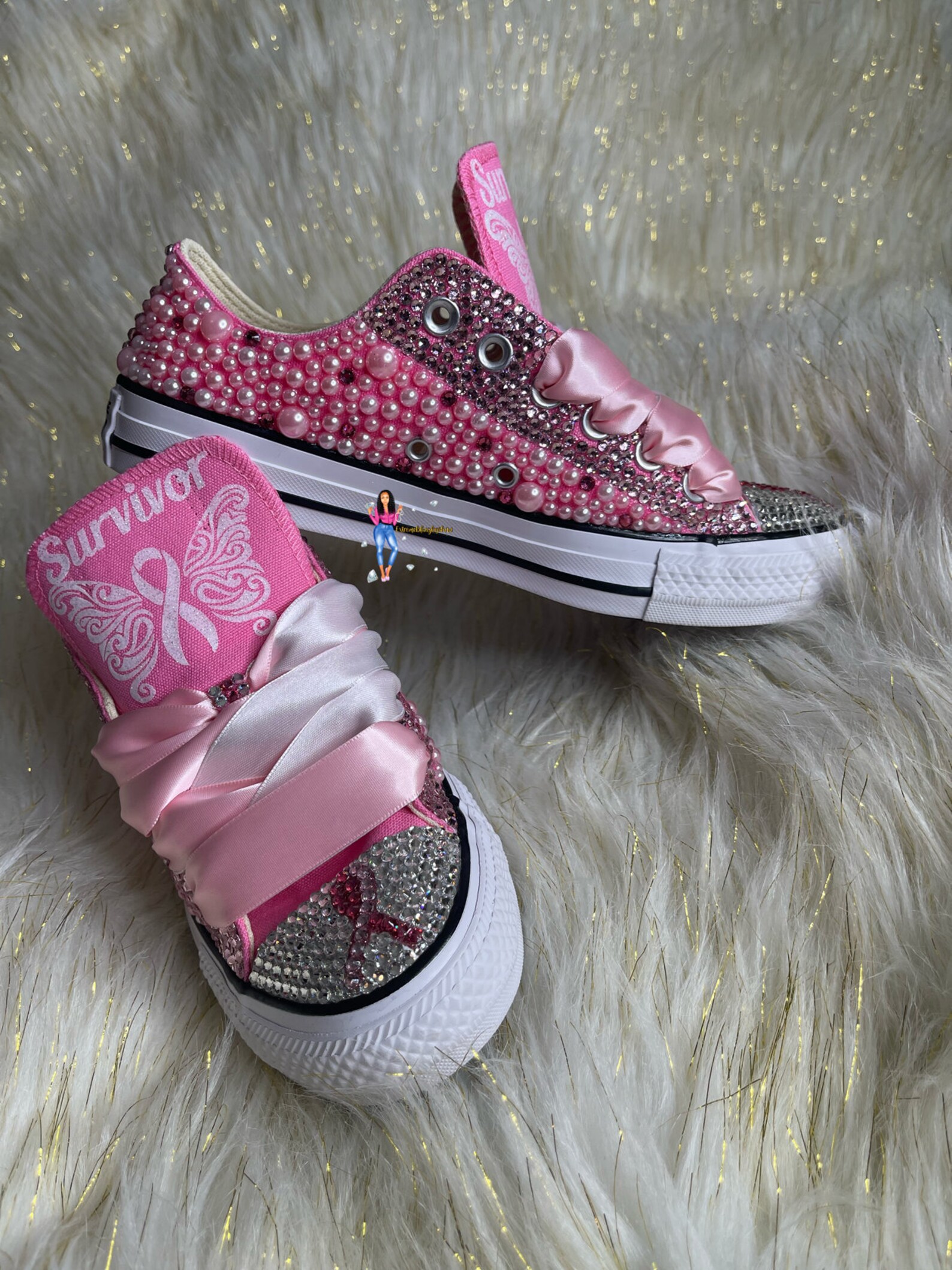 Survivor (breast Cancer Awareness) Bling Converse-bling Sneakers - Etsy