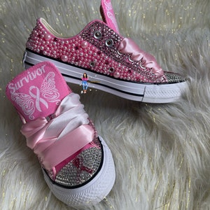 Survivor (breast Cancer Awareness) Bling Converse-bling Sneakers - Etsy