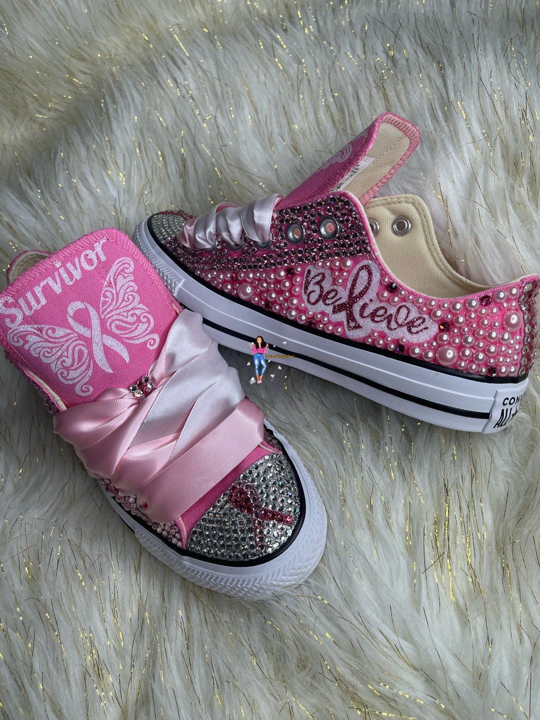 Survivor (breast Cancer Awareness) Bling Converse-bling Sneakers - Etsy