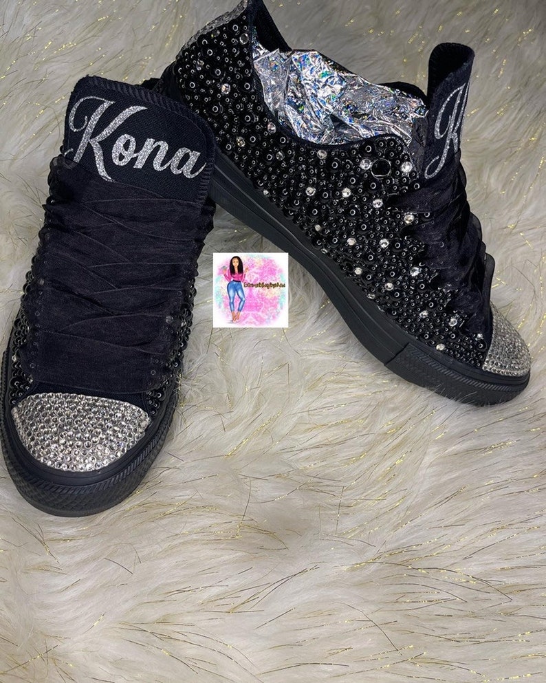 Black, Silver, Bling Converse - Etsy