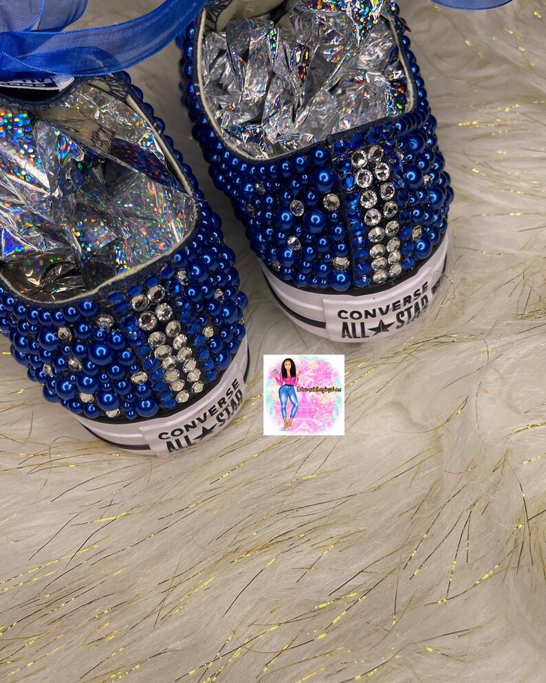 WOMEN Blue Bling Converse All Star Chuck Taylor Sneakers LOW TOP - Etsy