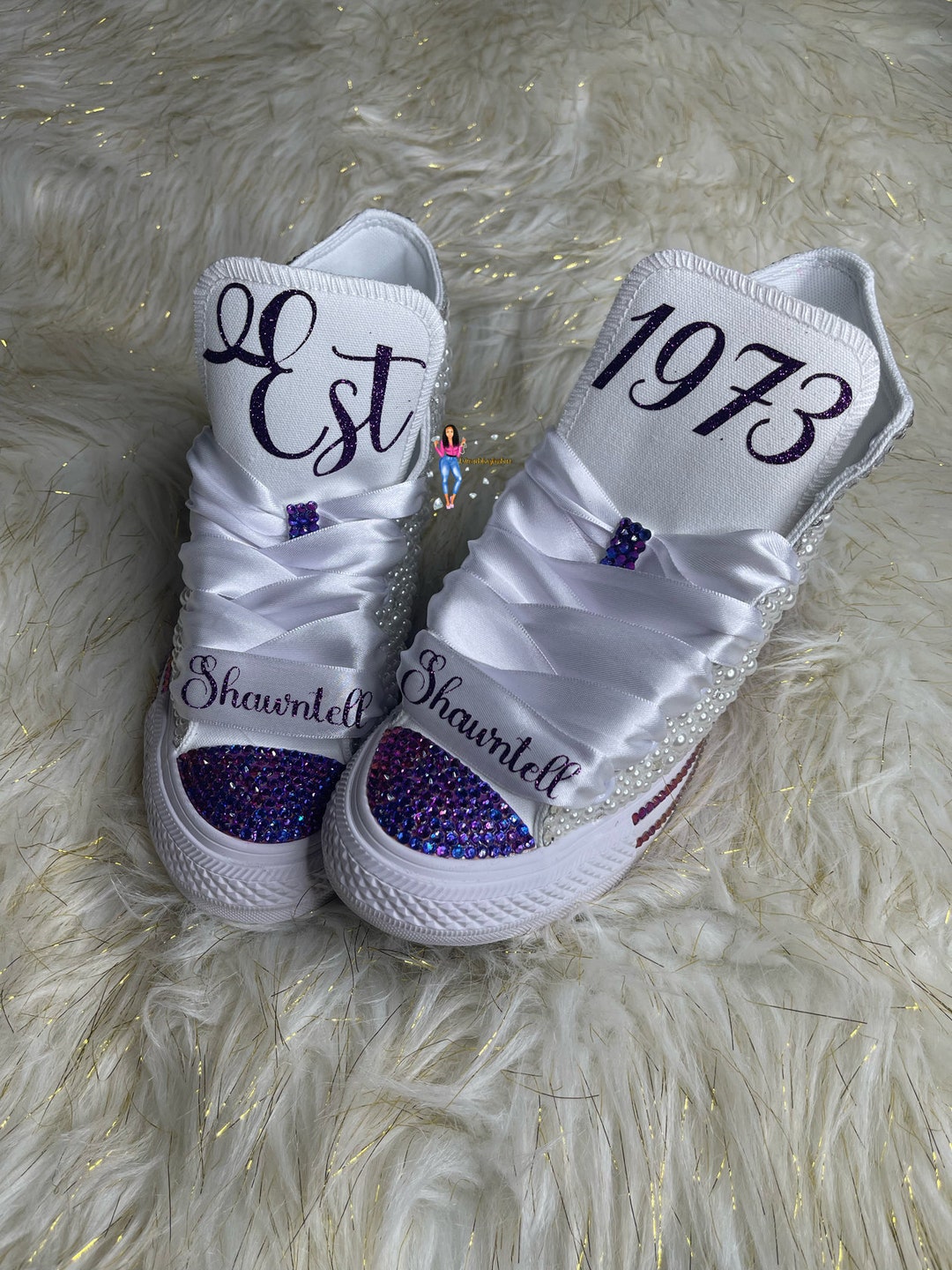Custom Bling Converse, Pearl Embellished Sneakers, Birthday Wedding ...