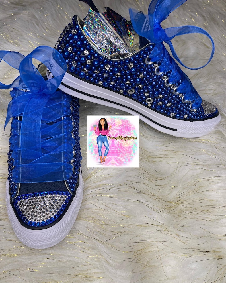 WOMEN Blue Bling Converse All Star Chuck Taylor Sneakers LOW TOP - Etsy