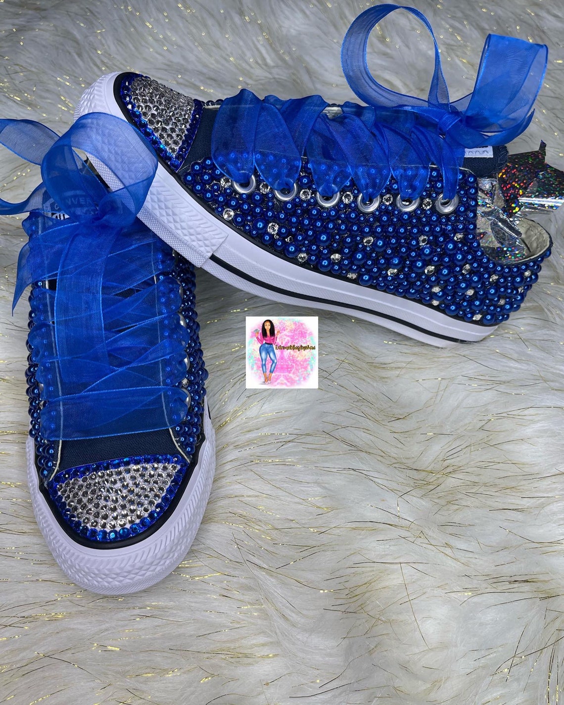 WOMEN Blue Bling Converse All Star Chuck Taylor Sneakers LOW TOP - Etsy