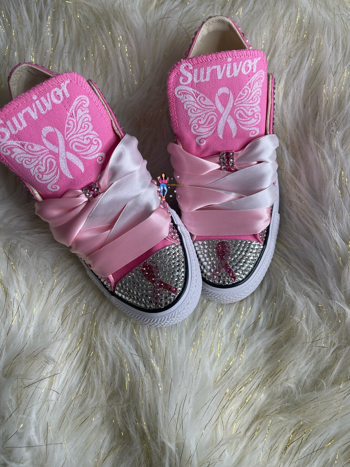 Survivor (breast Cancer Awareness) Bling Converse-bling Sneakers - Etsy