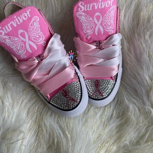 Survivor (breast Cancer Awareness) Bling Converse-bling Sneakers - Etsy