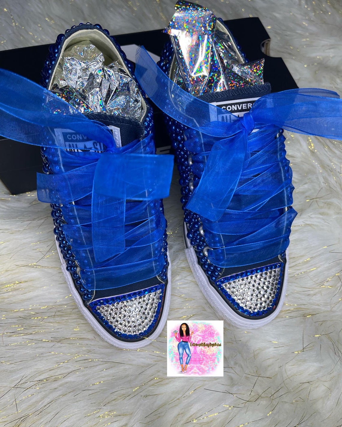 WOMEN Blue Bling Converse All Star Chuck Taylor Sneakers LOW - Etsy