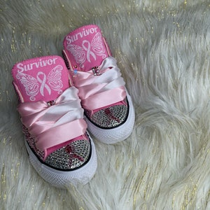 Survivor (breast Cancer Awareness) Bling Converse-bling Sneakers - Etsy
