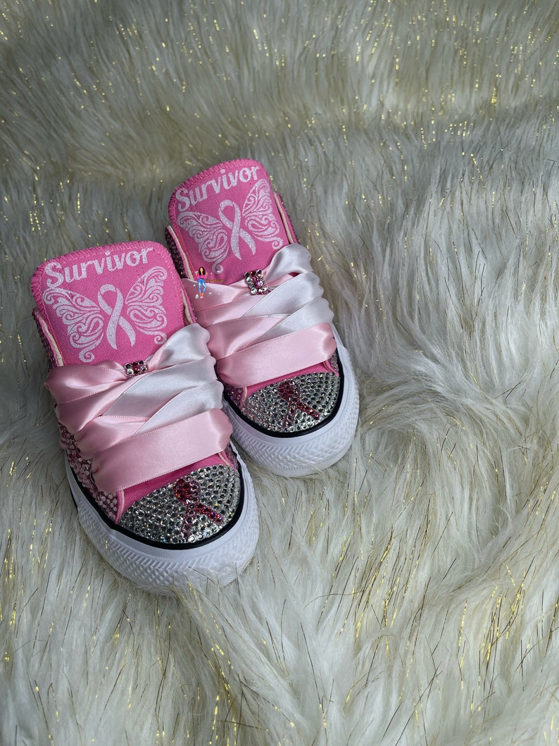 Survivor (breast Cancer Awareness) Bling Converse-bling Sneakers - Etsy