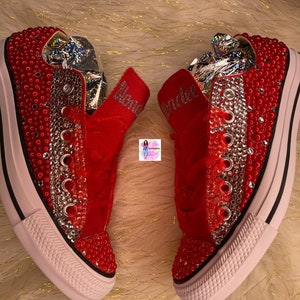 WOMEN Red Bling Converse All Star Chuck Taylor Sneakers LOW TOP - Etsy