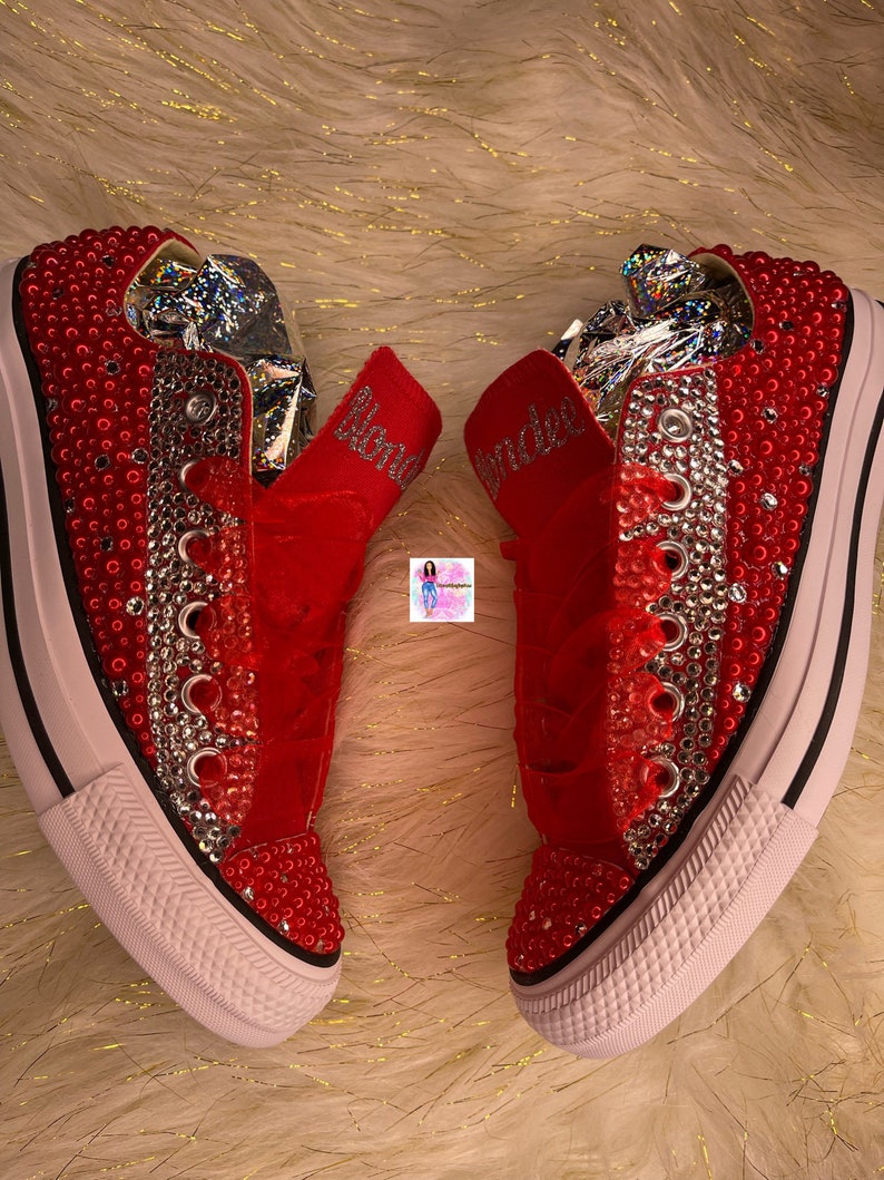 WOMEN Red Bling Converse All Star Chuck Taylor Sneakers LOW TOP - Etsy