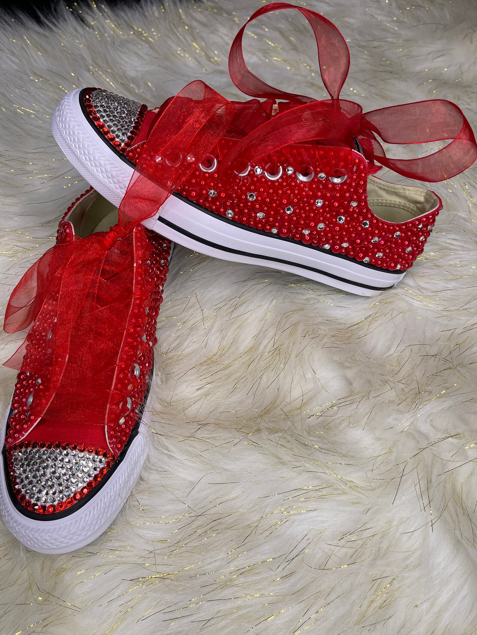 WOMEN Red Bling Converse All Star Chuck Taylor Sneakers LOW TOP - Etsy