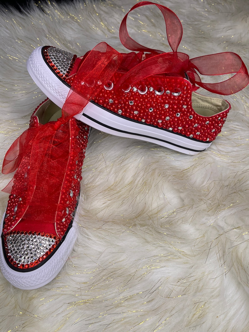 WOMEN Red Bling Converse All Star Chuck Taylor Sneakers LOW TOP - Etsy