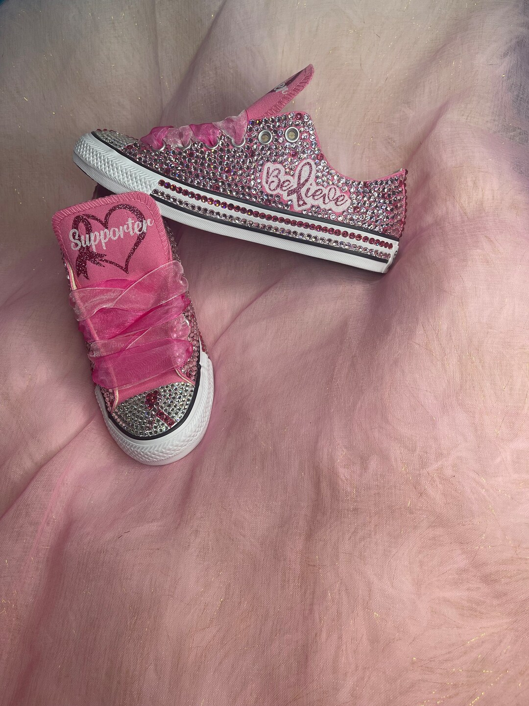 Breast Cancer (breast Cancer Awareness) Bling Converse-bling Sneakers ...