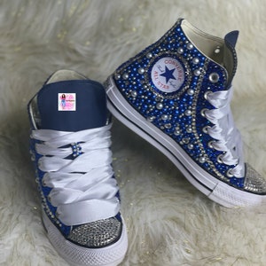 WOMEN Blue Bling Converse All Star Chuck Taylor Sneakers HIGH TOP - Etsy