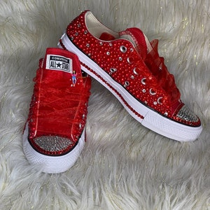 WOMEN Red Bling Converse All Star Chuck Taylor Sneakers LOW TOP - Etsy