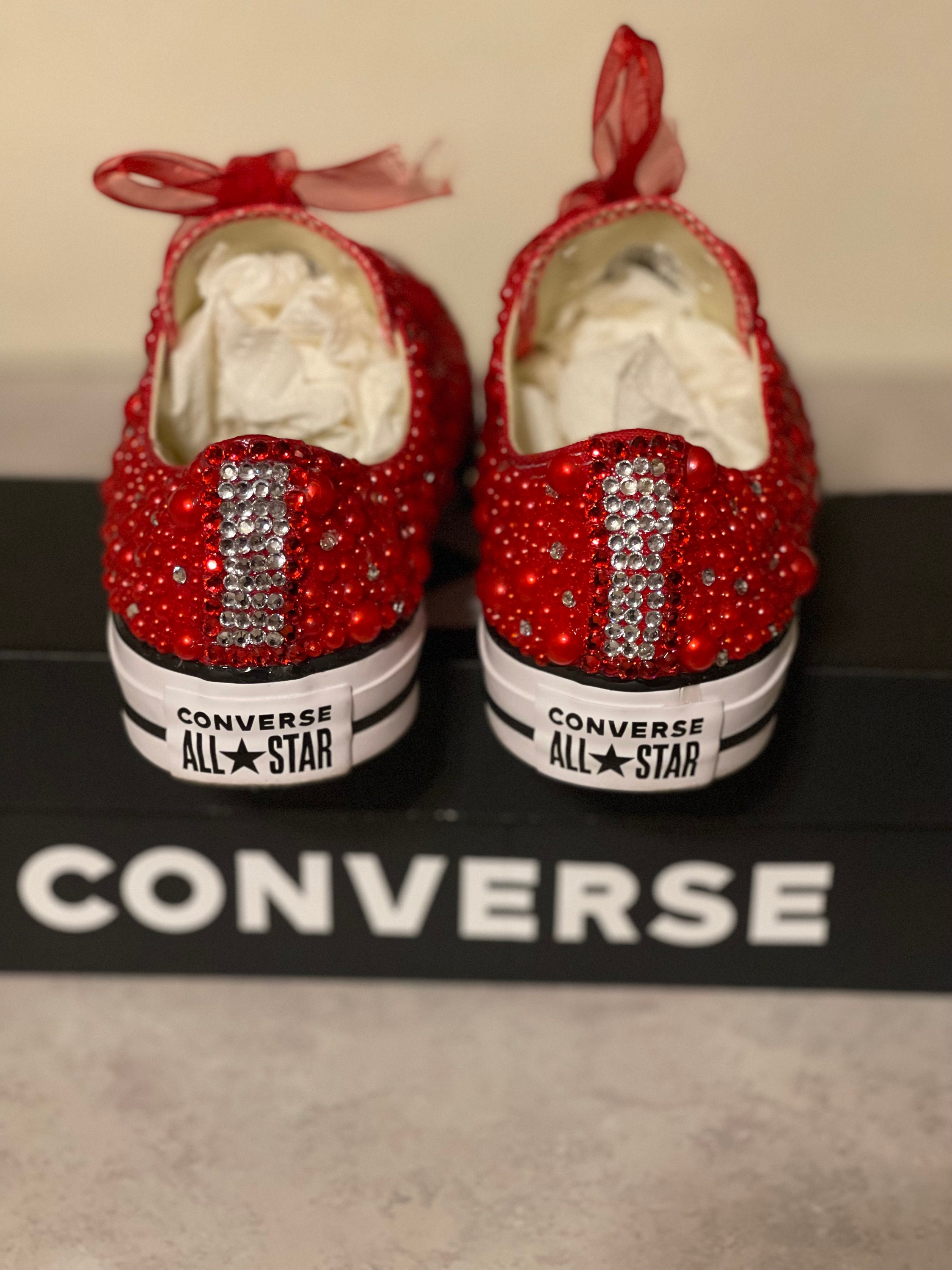 WOMEN Red Bling Converse All Star Chuck Taylor Sneakers LOW | Etsy