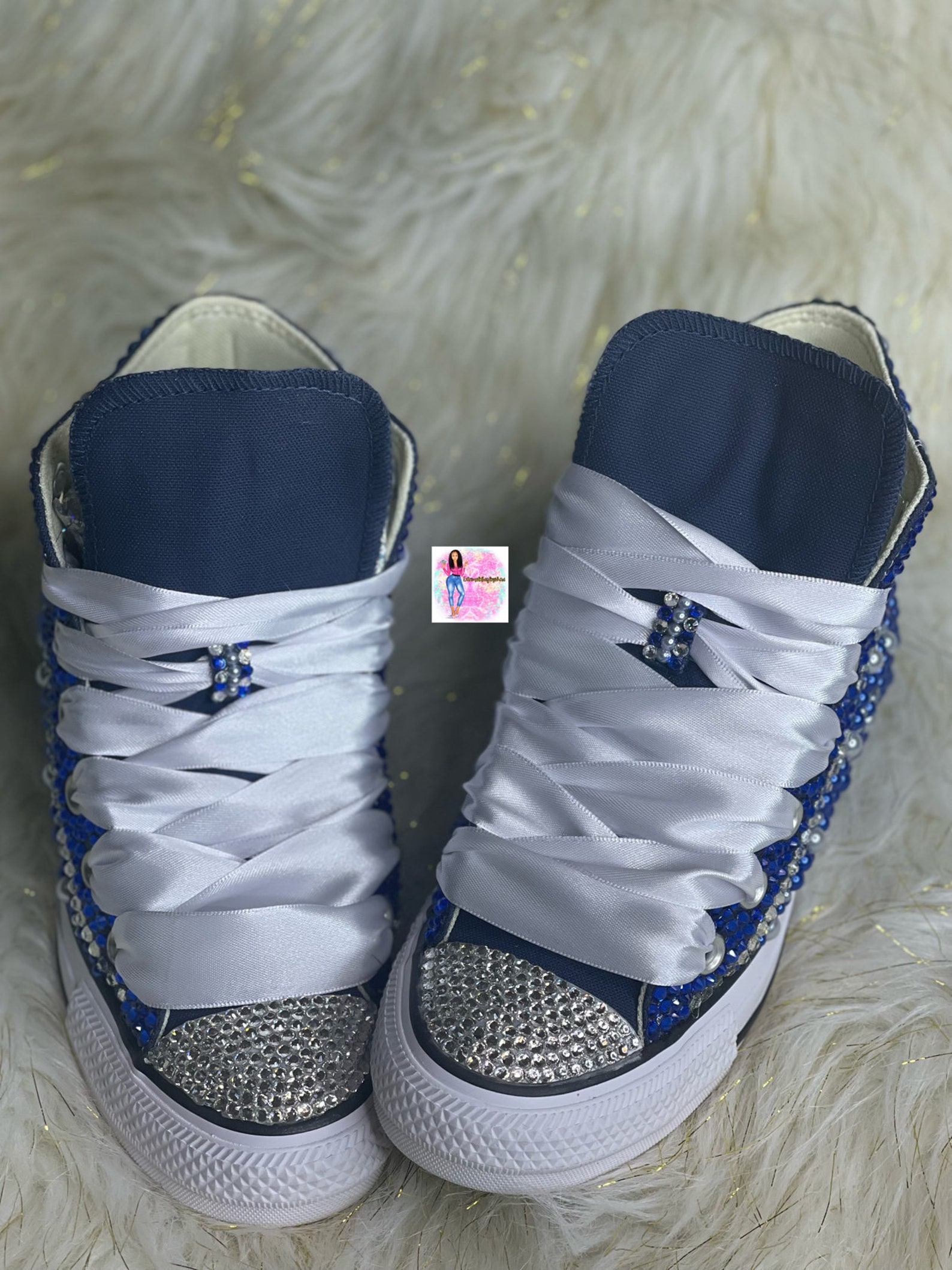 WOMEN Blue Bling Converse All Star Chuck Taylor Sneakers HIGH TOP - Etsy