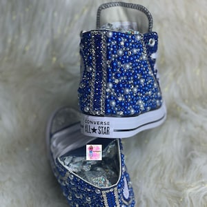 WOMEN Blue Bling Converse All Star Chuck Taylor Sneakers HIGH TOP - Etsy