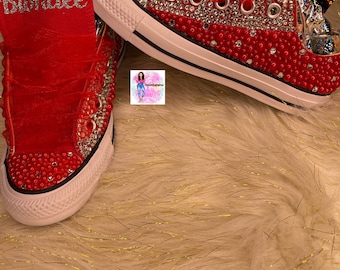 WOMEN Red Bling Converse All Star Chuck Taylor Sneakers LOW - Etsy