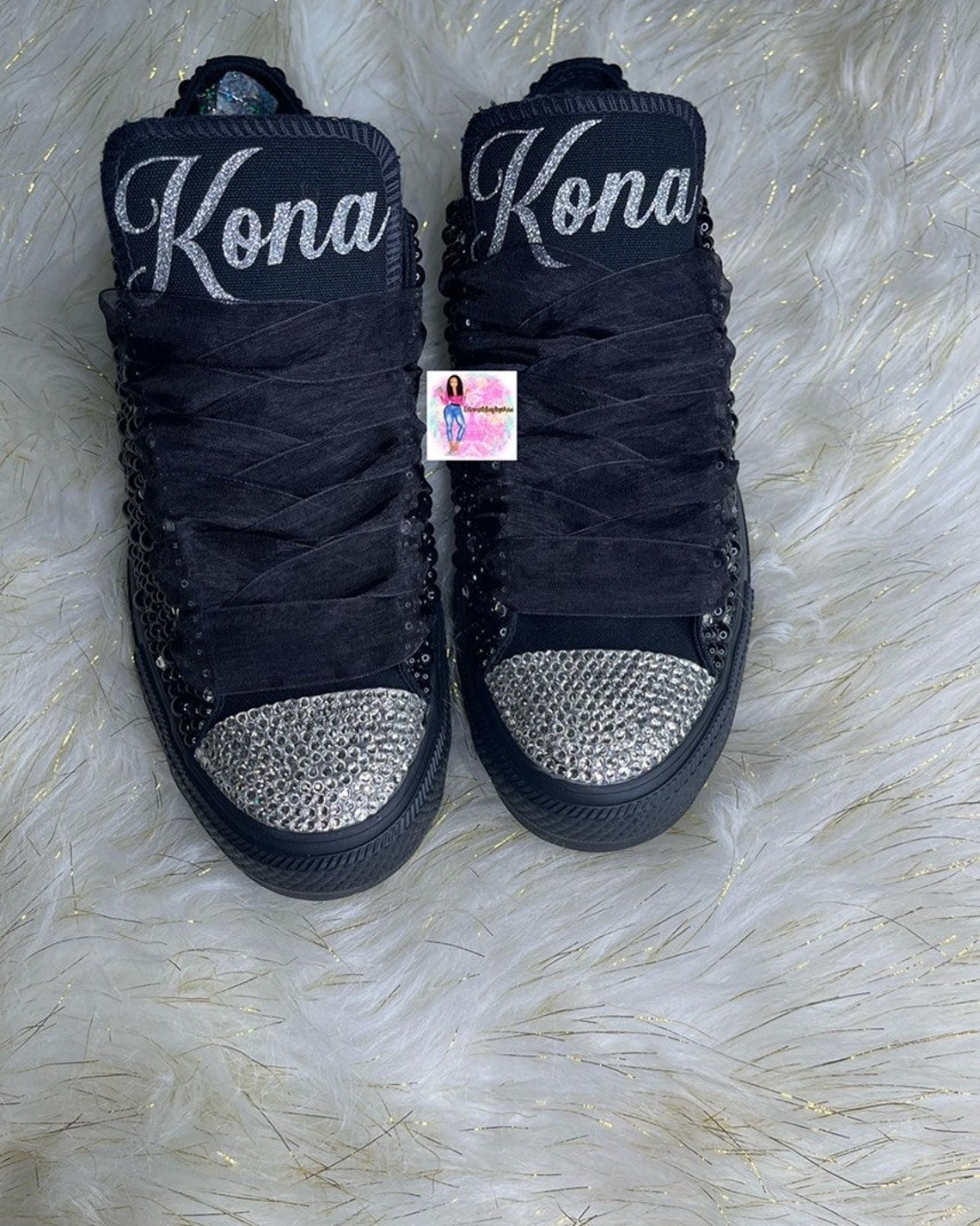 Black, Silver, Bling Converse - Etsy