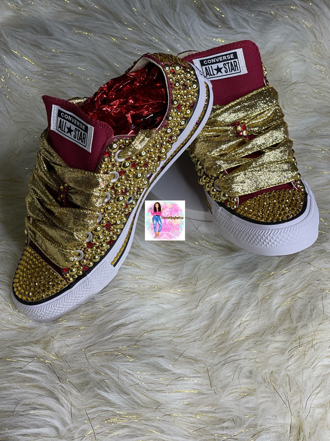Burgundy/gold Converse All Star Chuck Taylor Sneakers LOW TOP - Etsy