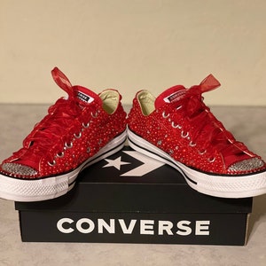 WOMEN Red Bling Converse All Star Chuck Taylor Sneakers LOW | Etsy