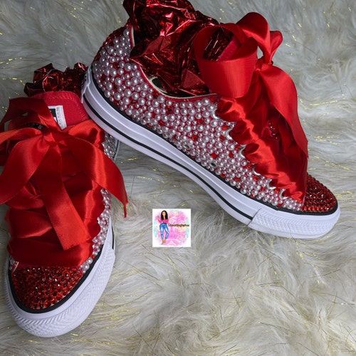 WOMEN Red Bling Converse All Star Chuck Taylor Sneakers LOW - Etsy